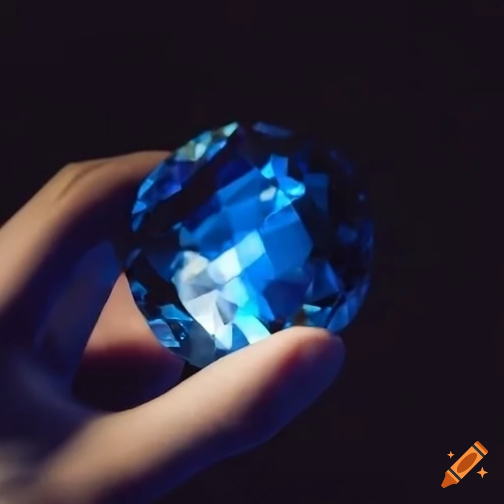 Hand holding a glowing green gem on Craiyon