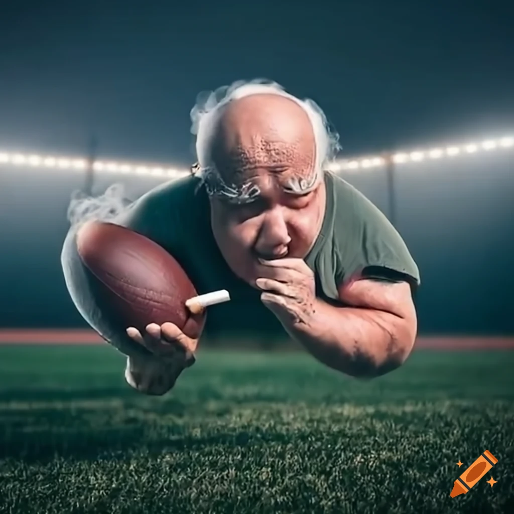 Football player catching game winning touchdown while smoking on Craiyon