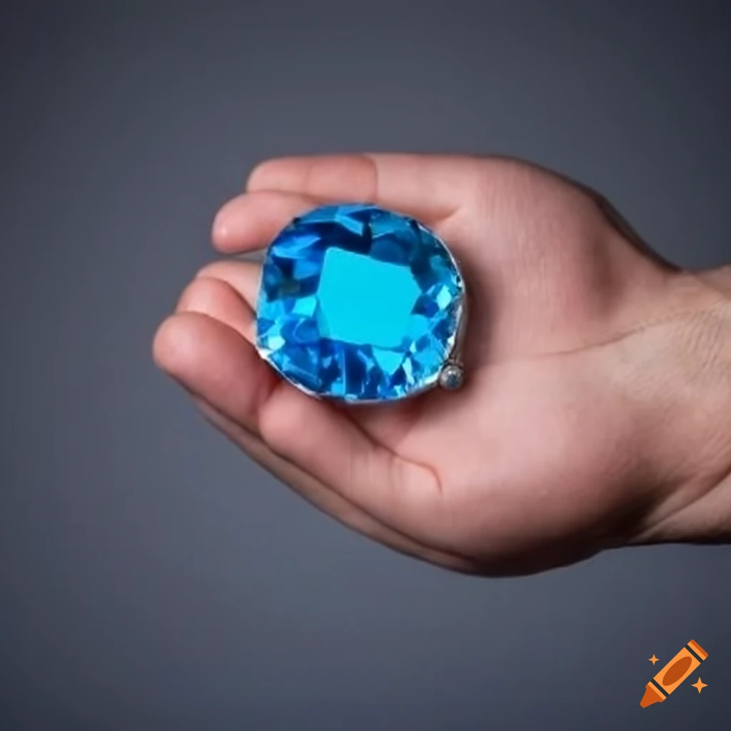 Hand holding a glowing green gem on Craiyon