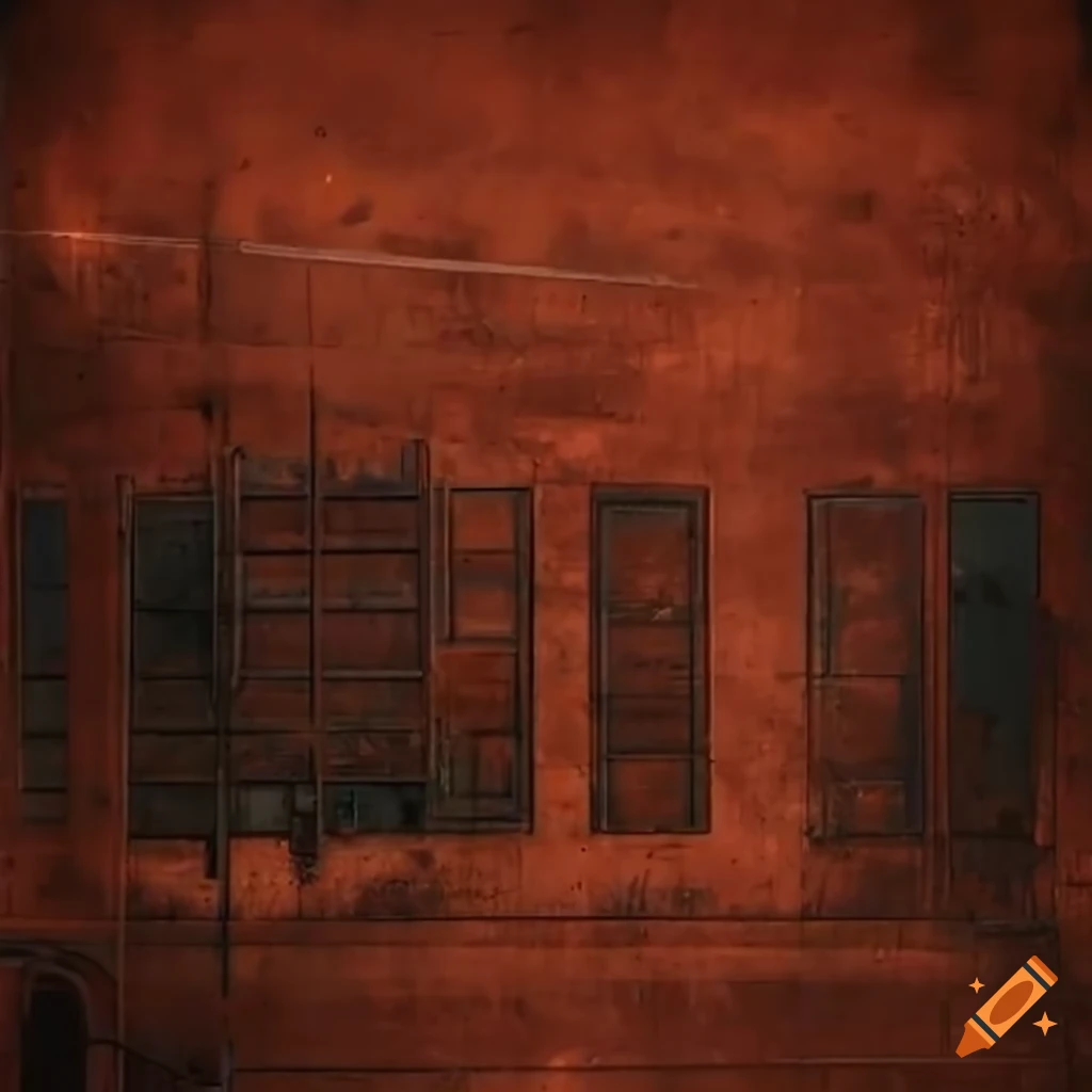 Sunset over a rusty industrial factory