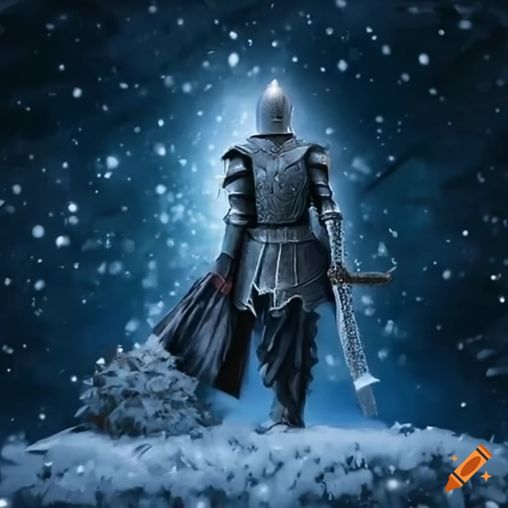 Knight in a snowy mountain landscape on Craiyon