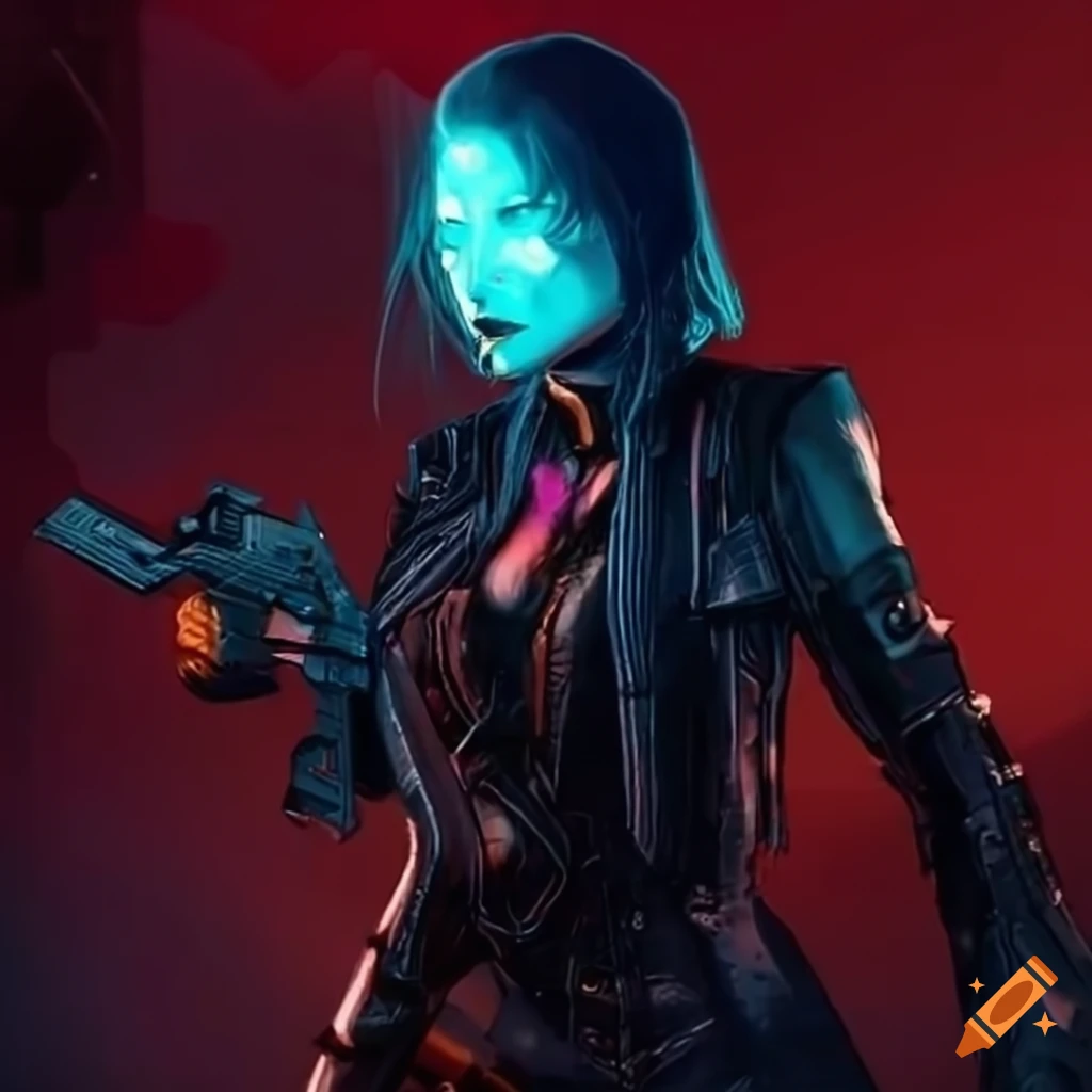 Cyberpunk woman with dual pistols on Craiyon