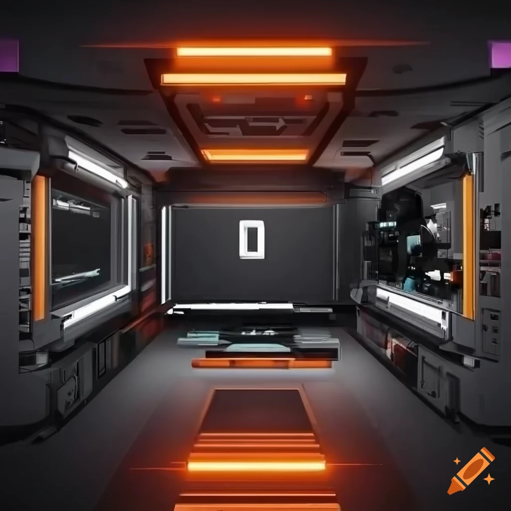 Cyberpunk interior design with orange neon lights on Craiyon