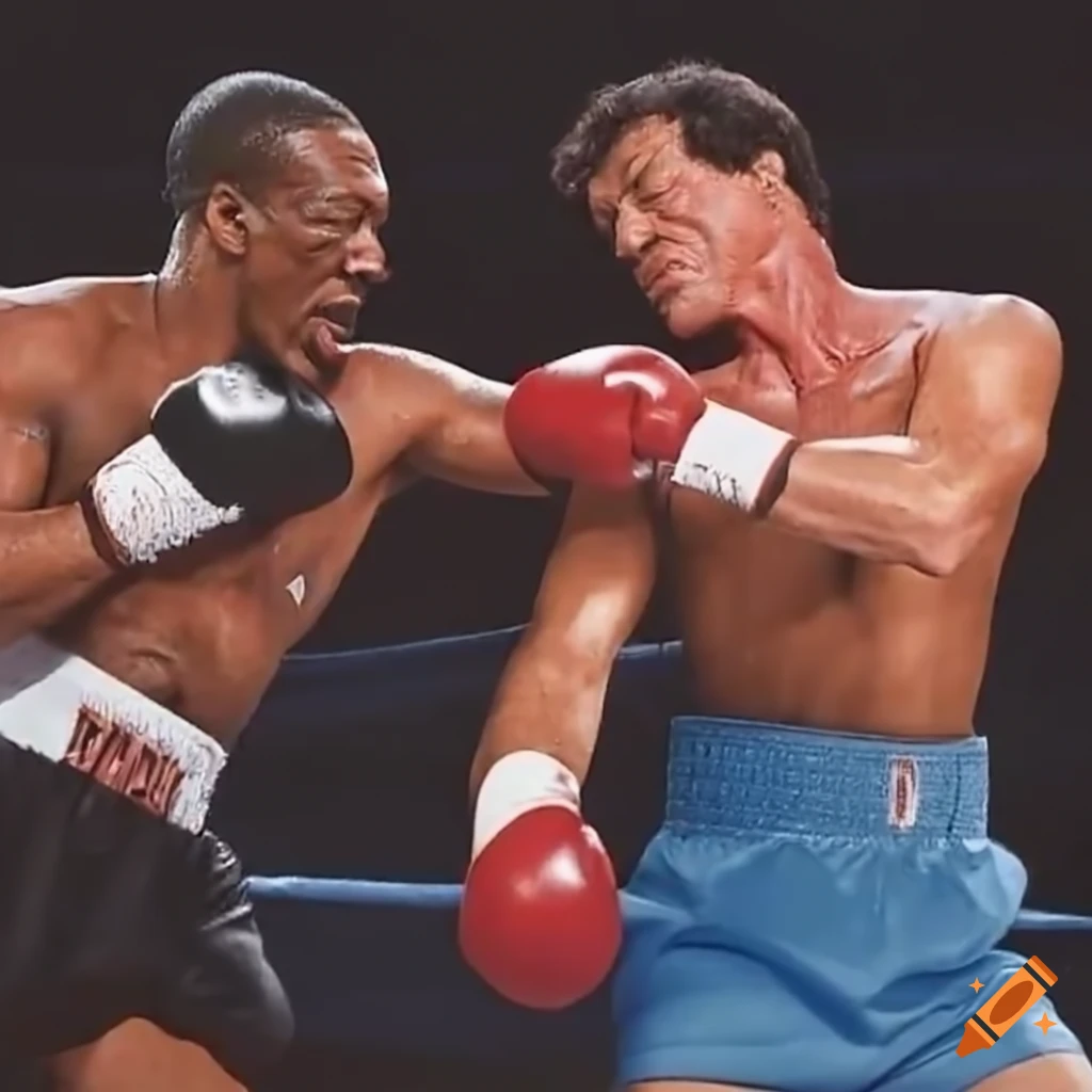 Eddie murphy and sylvester stallone in a boxing match on Craiyon