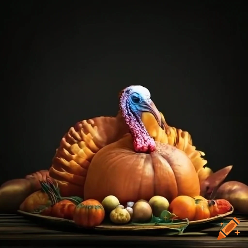 Thanksgiving turkey on a dining table on Craiyon