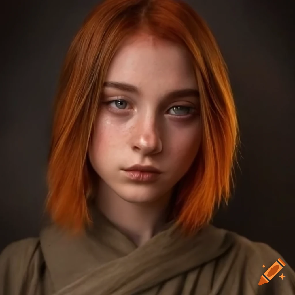 Redhead girl with unique eyes wearing a black hood on Craiyon