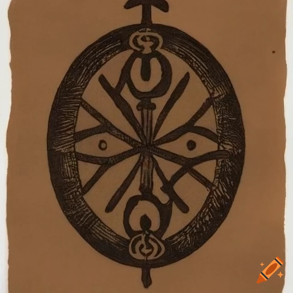 Black and white acid-etched artwork of a mystic rune on Craiyon