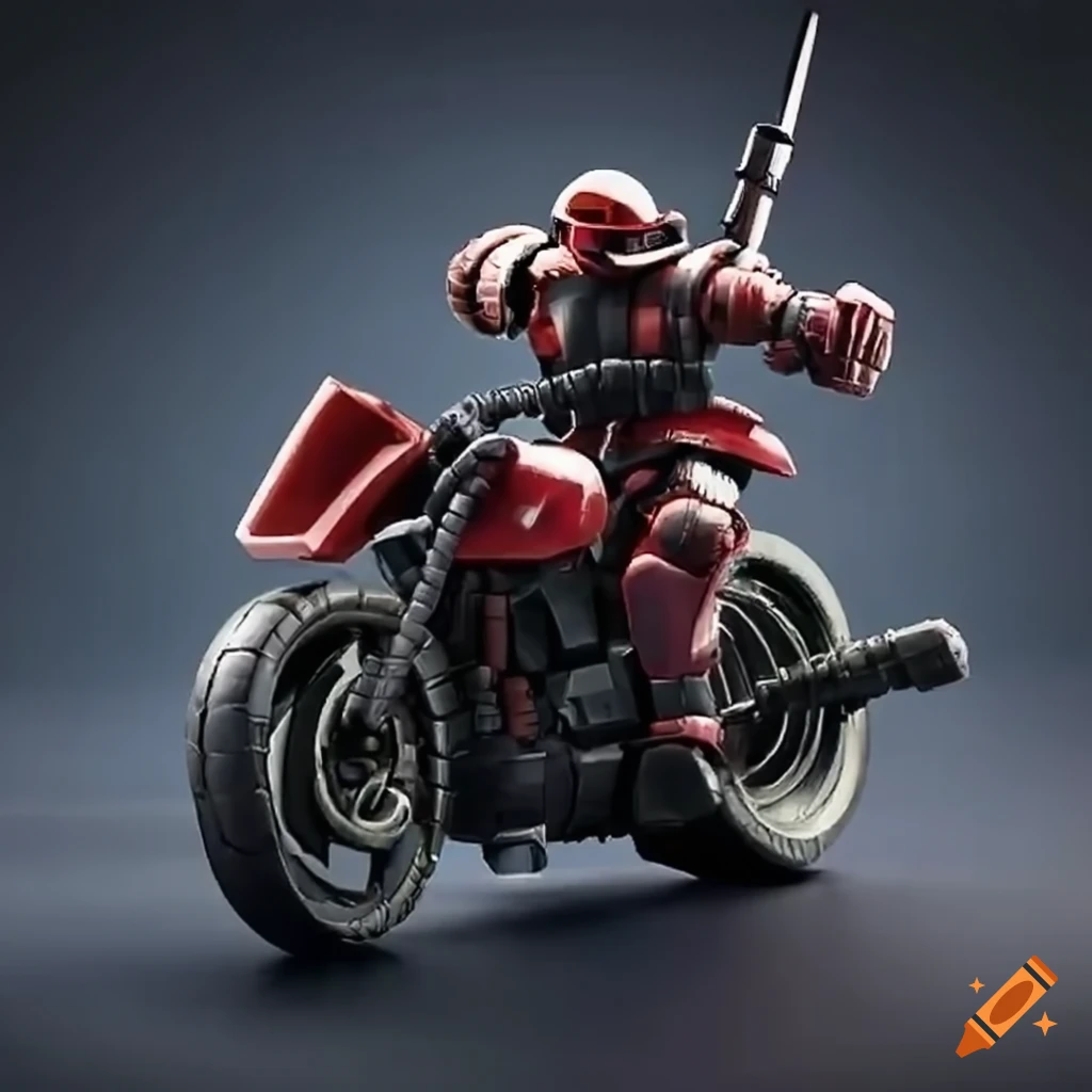 Giant mecha motorcycle riding zaku