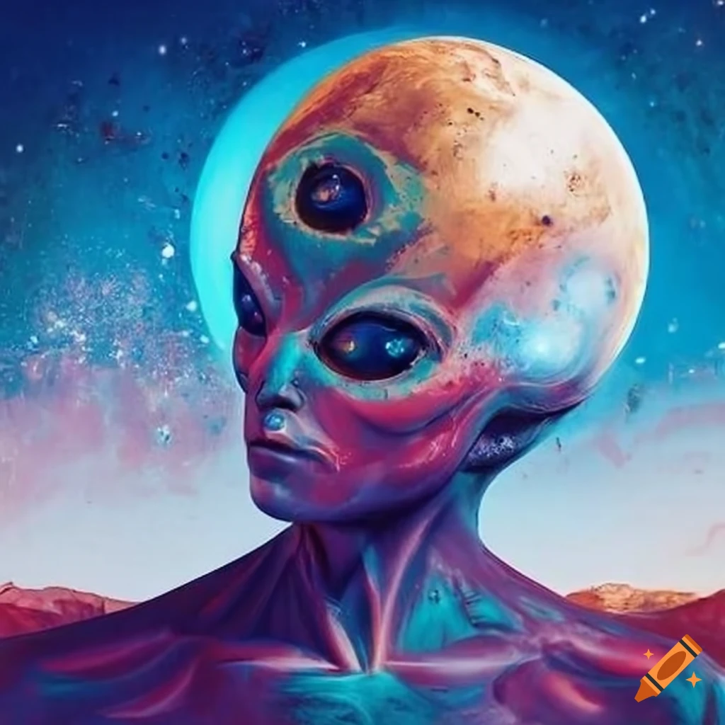 Art deco depiction of aliens visiting southwest US on Craiyon