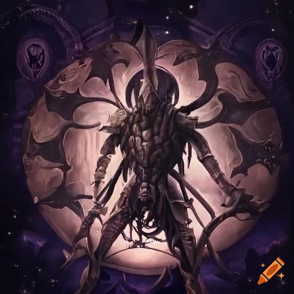 Detailed male phyrexian knight being summoned through a magical circle ...