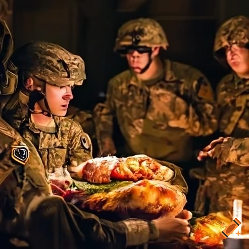 US soldiers celebrating Thanksgiving abroad on Craiyon