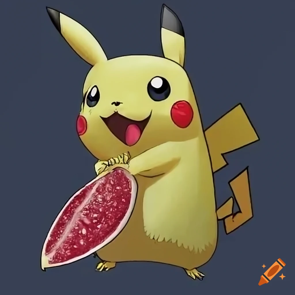Pikachu eating a fruit