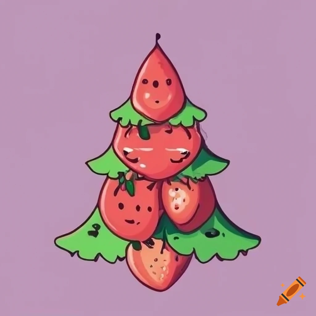 Cute drawing of a pine tree with strawberries on Craiyon
