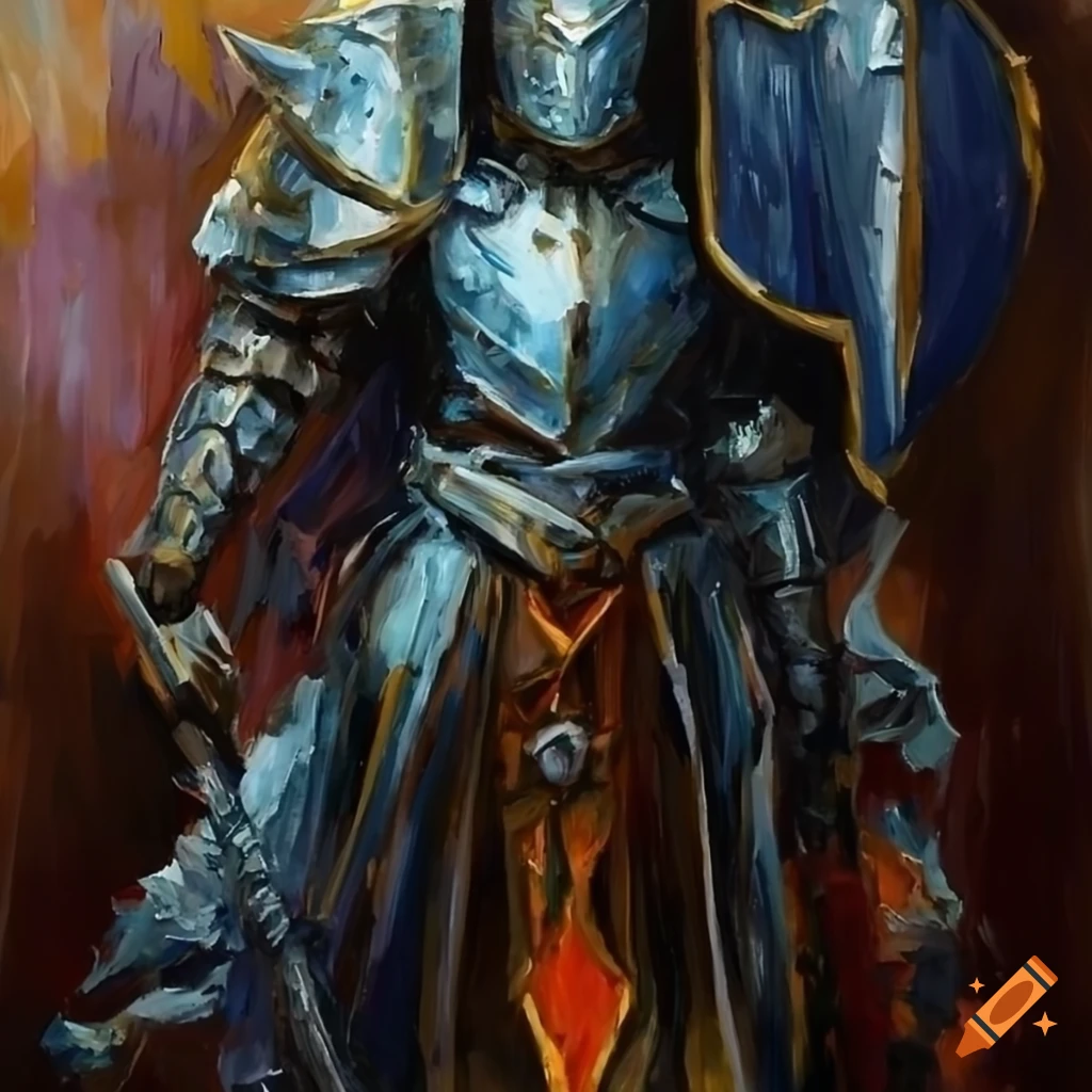 Palette knife painting of a paladin with oath of the watchers on Craiyon