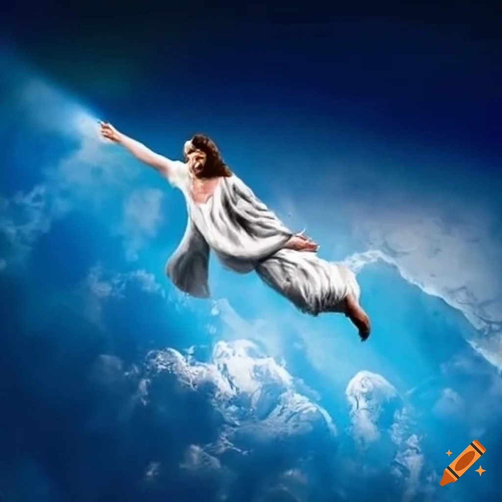 Artistic depiction of jesus christ descending to earth on Craiyon