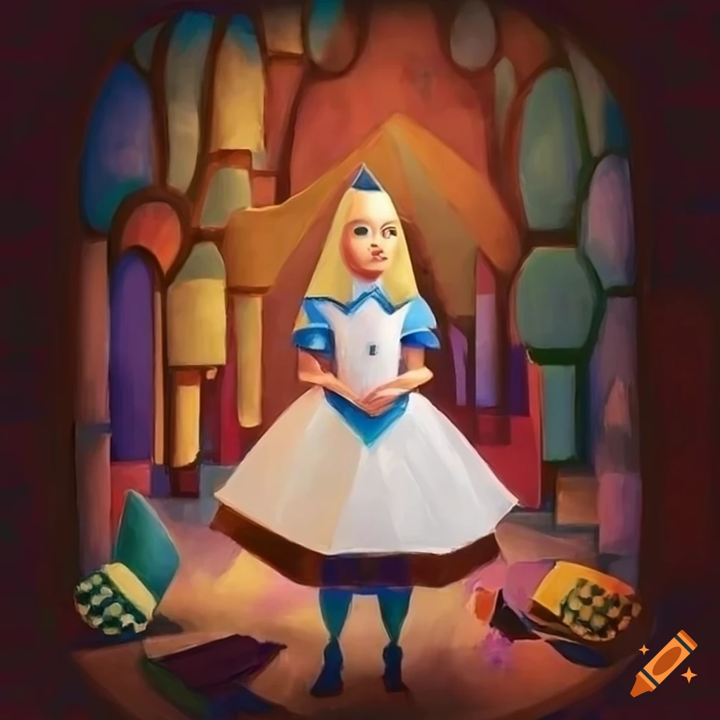 Cubist interpretation of alice's journey in wonderland