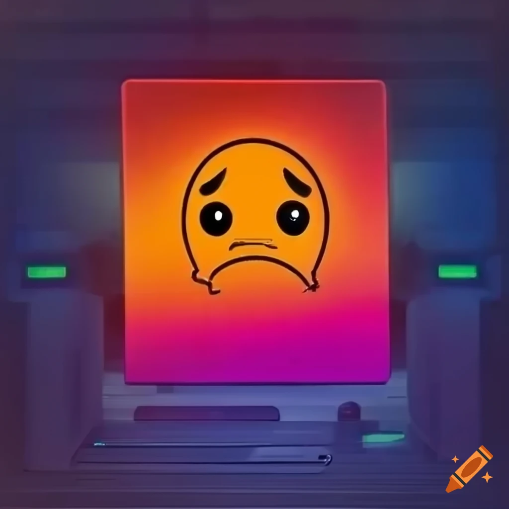Sad computer desktop with warning sign