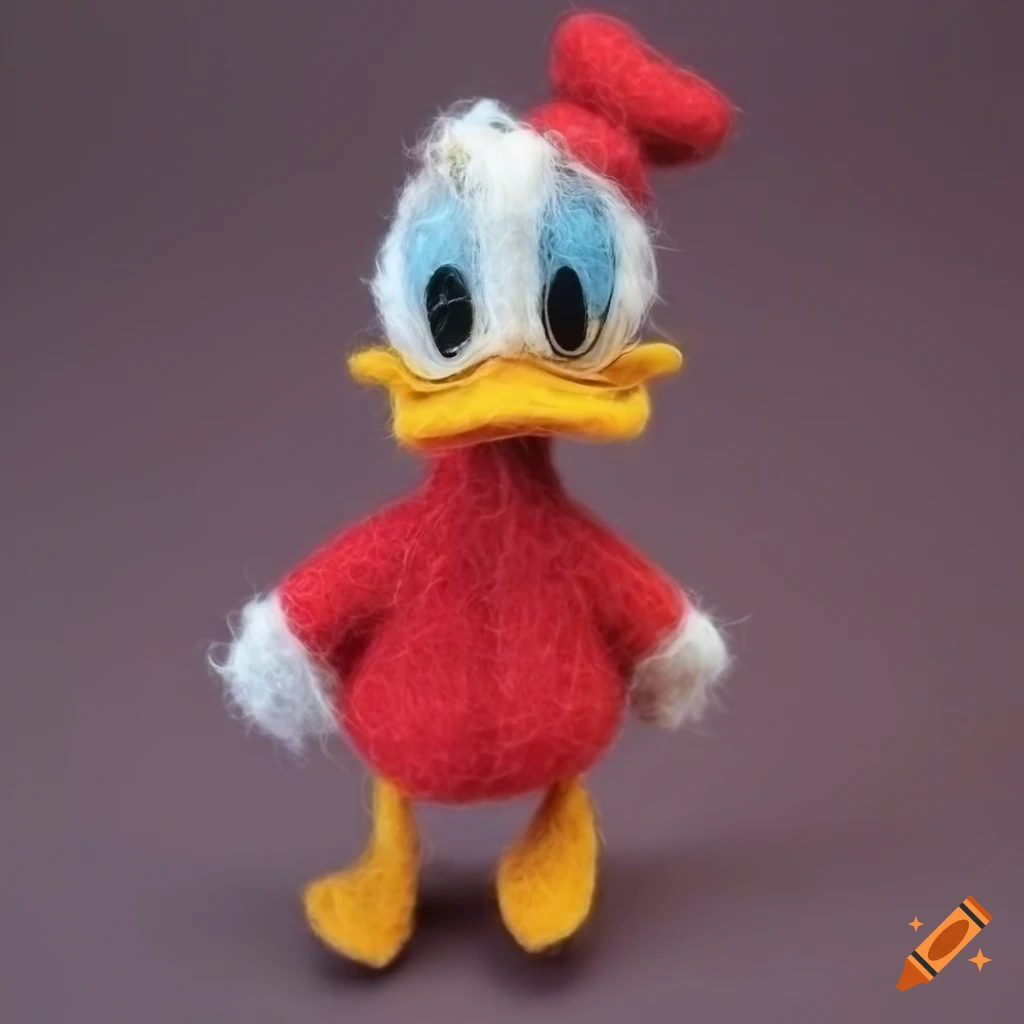 Needle felt donald duck in a cityscape with full moon on Craiyon