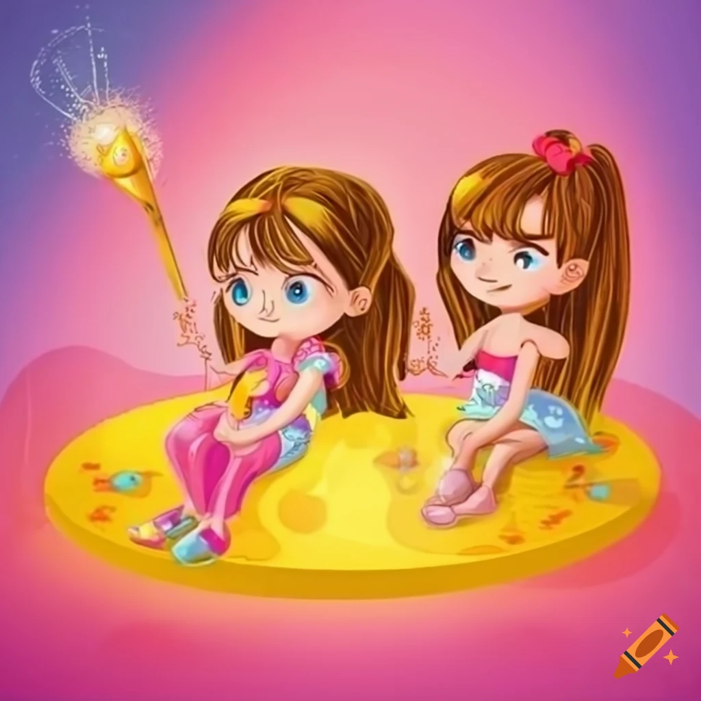 Cartoon girls playing with magical powers in an enchanted kingdom on ...