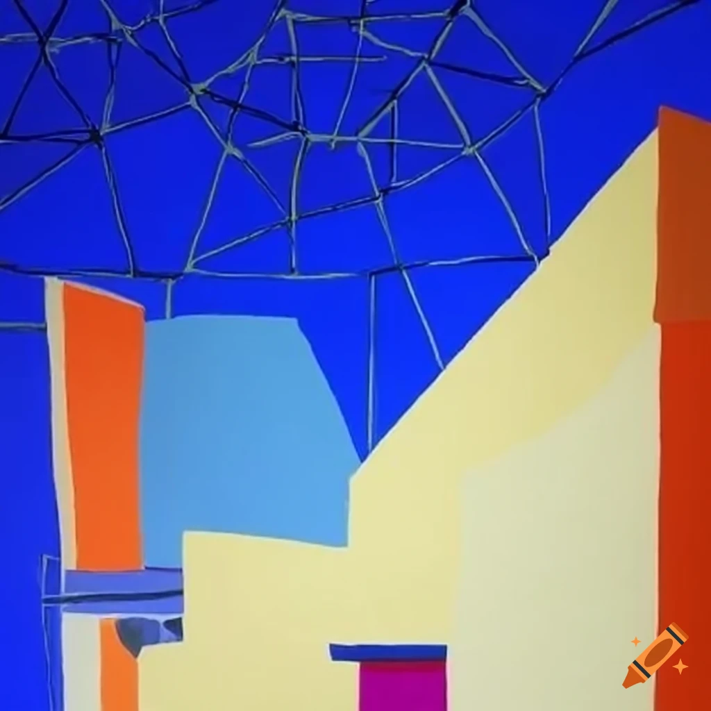 Unique spatial structure in arts district with david hockney art on Craiyon