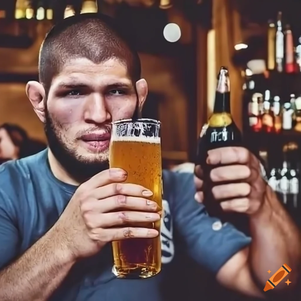 Khabib nurmagomedov drinking beer on Craiyon