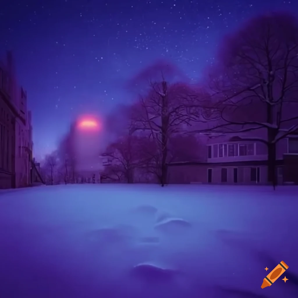 Vibrant purple building in a snowy space on Craiyon