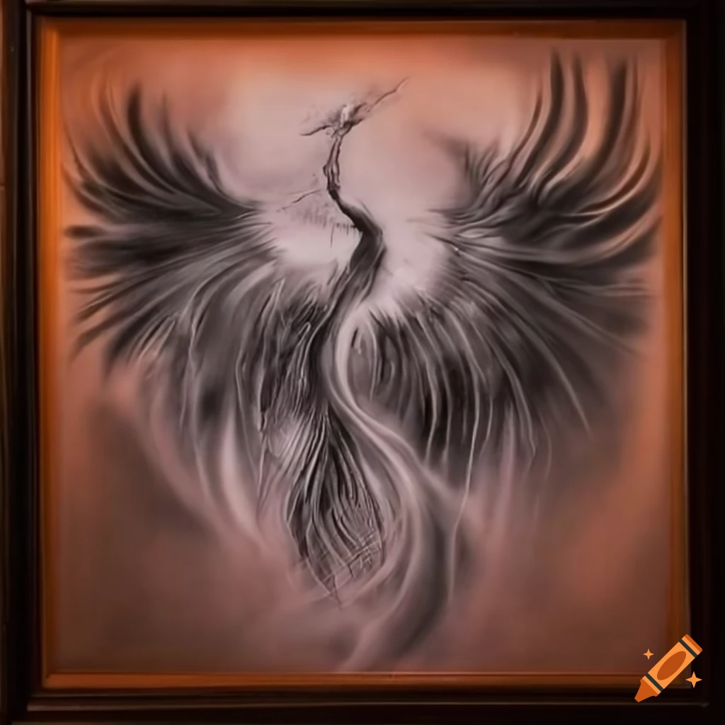 Charcoal painting of a phoenix rising from ashes on Craiyon