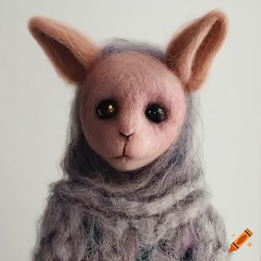 Detailed felted wool creatures with clothing on Craiyon