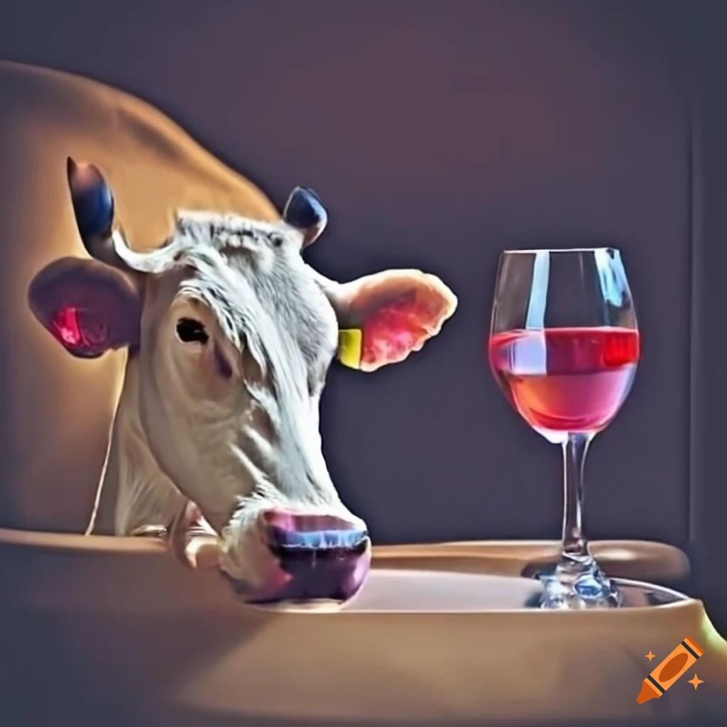 Funny image of a cow sitting in a bar on Craiyon
