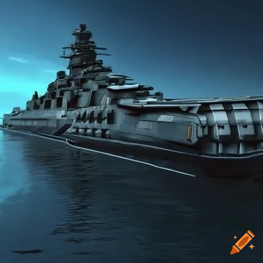 Futuristic battleship with advanced weaponry on Craiyon