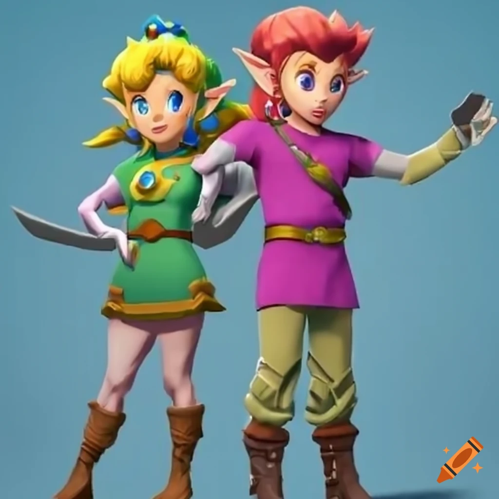 Cosplay of link and peach trading outfits on Craiyon