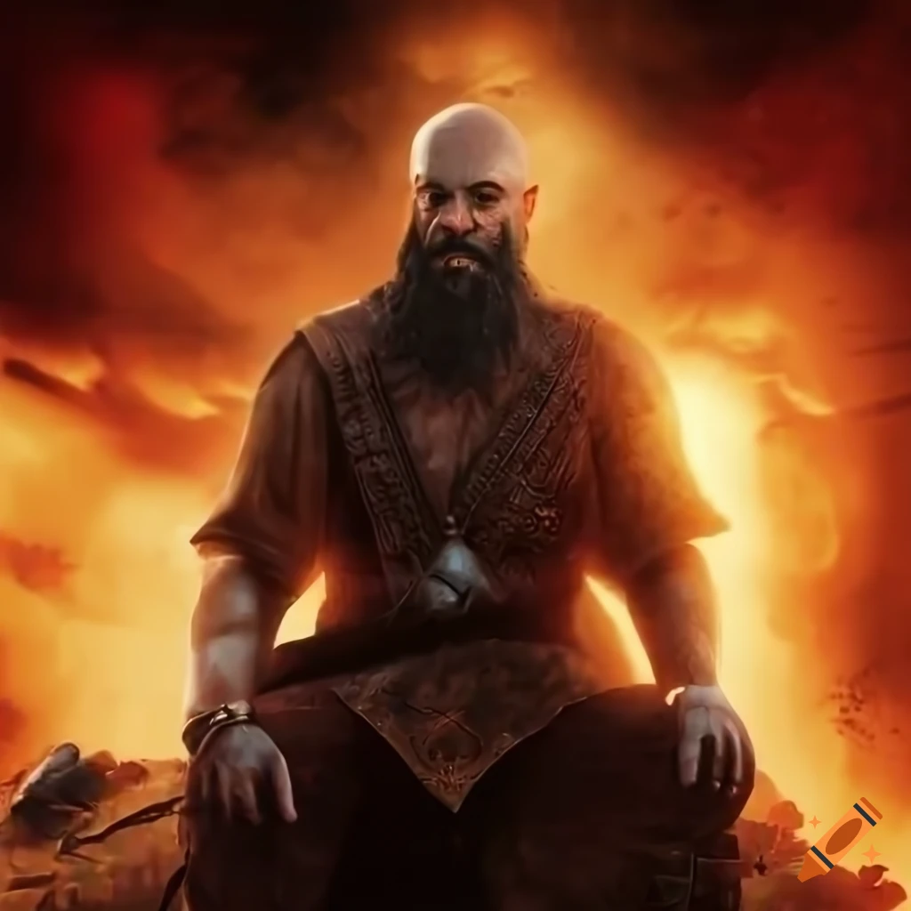 Realistic artwork of a powerful god on a battlefield