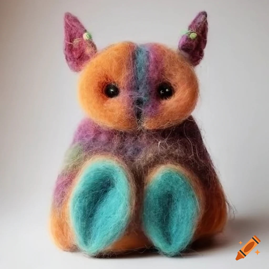 Intricately felted wool creatures with detailed clothing on Craiyon