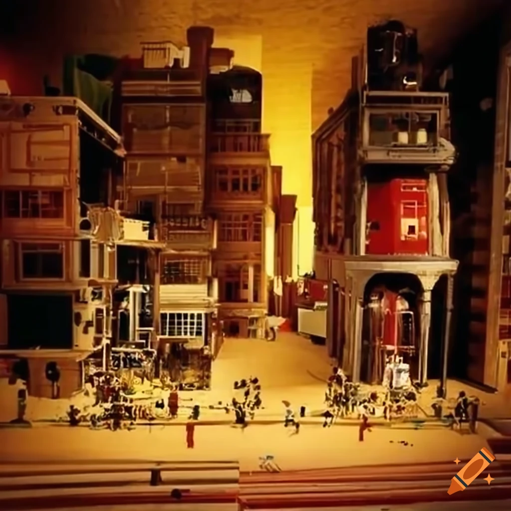 Concept art of a dystopian city with a rube goldberg machine on Craiyon