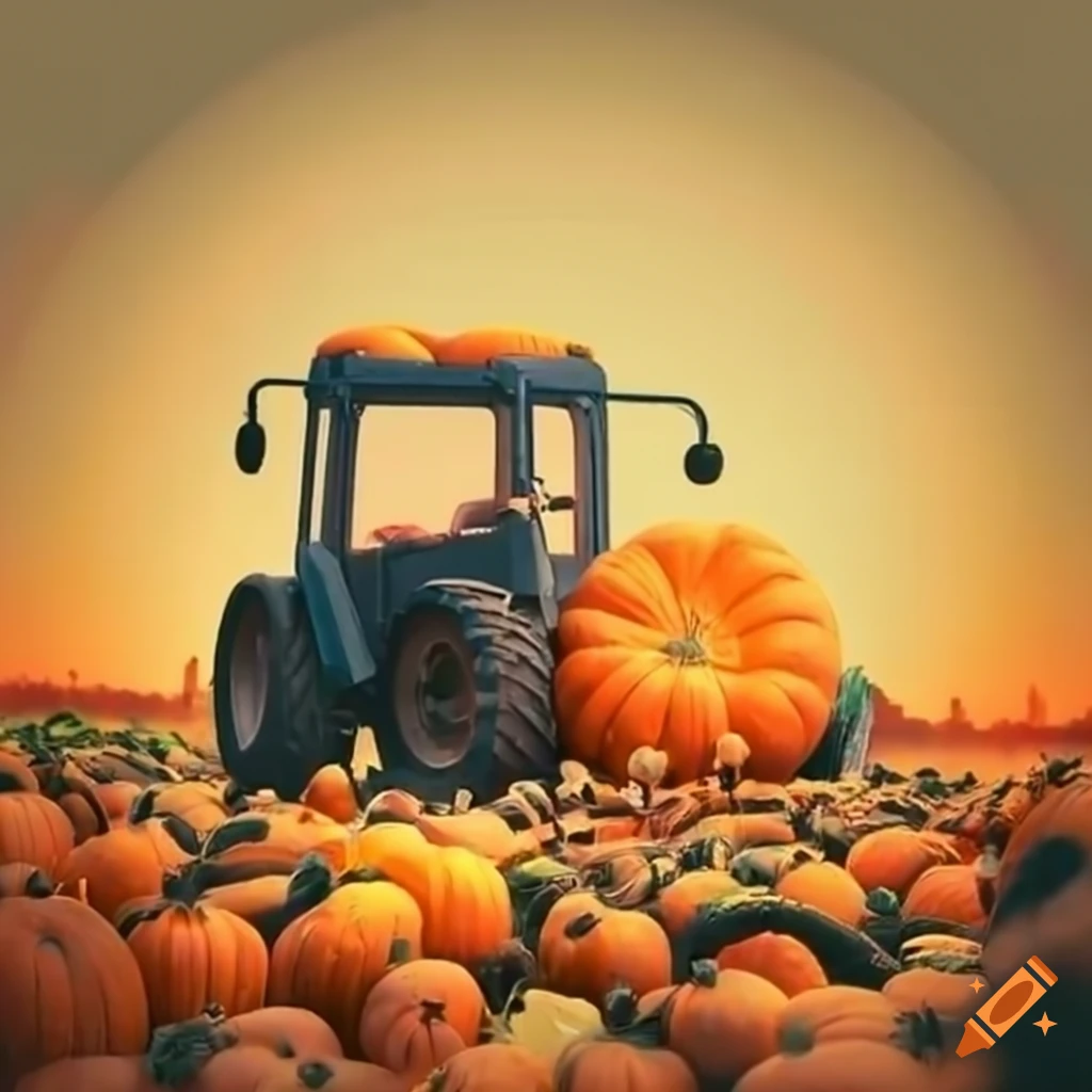 Pumpkin field with tractor on Craiyon