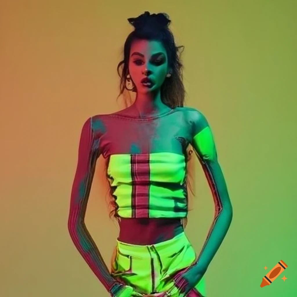 Striped skinny jeans and crop top in neon colors on Craiyon