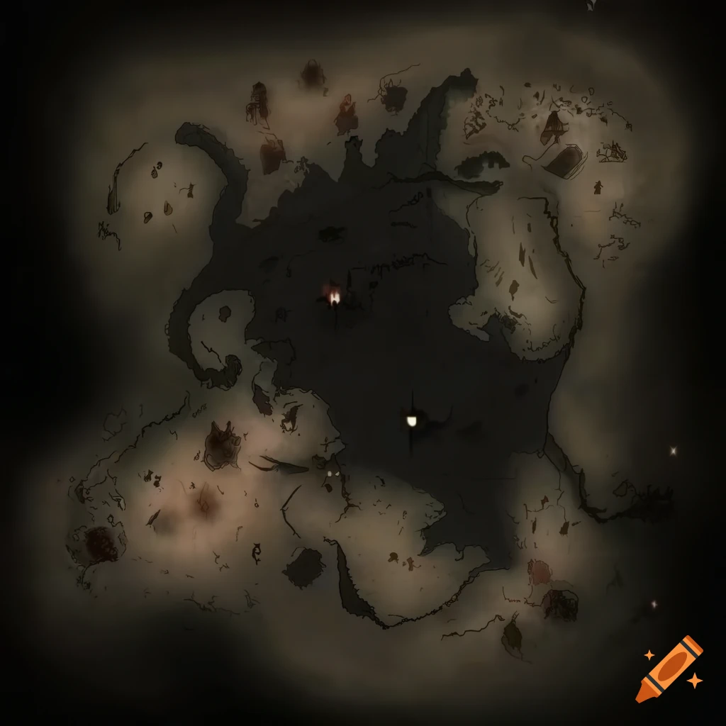 Dark fantasy world map shrouded in fog on Craiyon