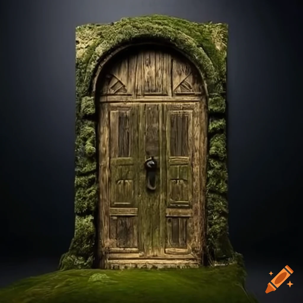 Artistic representation of noughts and crosses on a moss-covered door ...