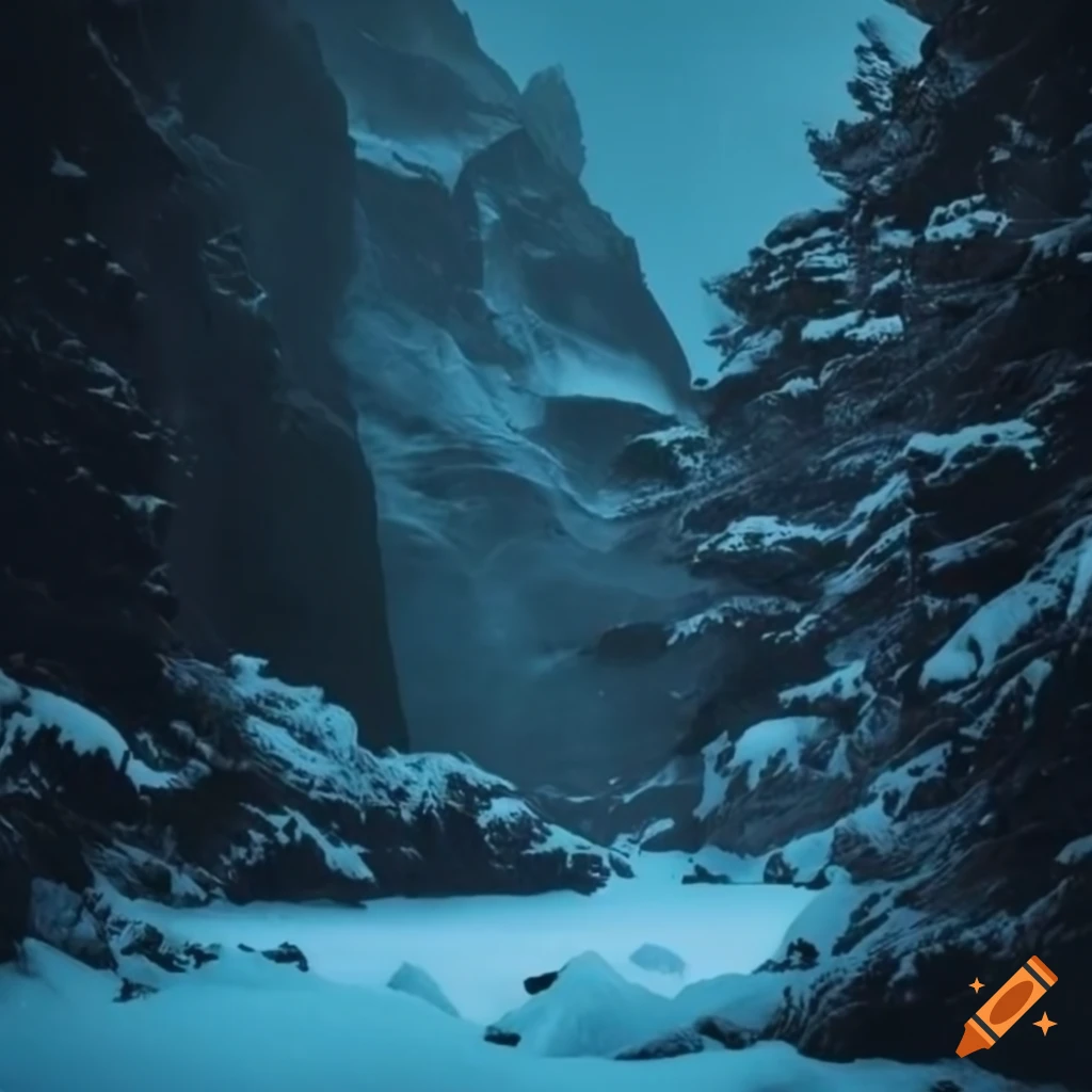 Vintage picture of a snow forest canyon on Craiyon