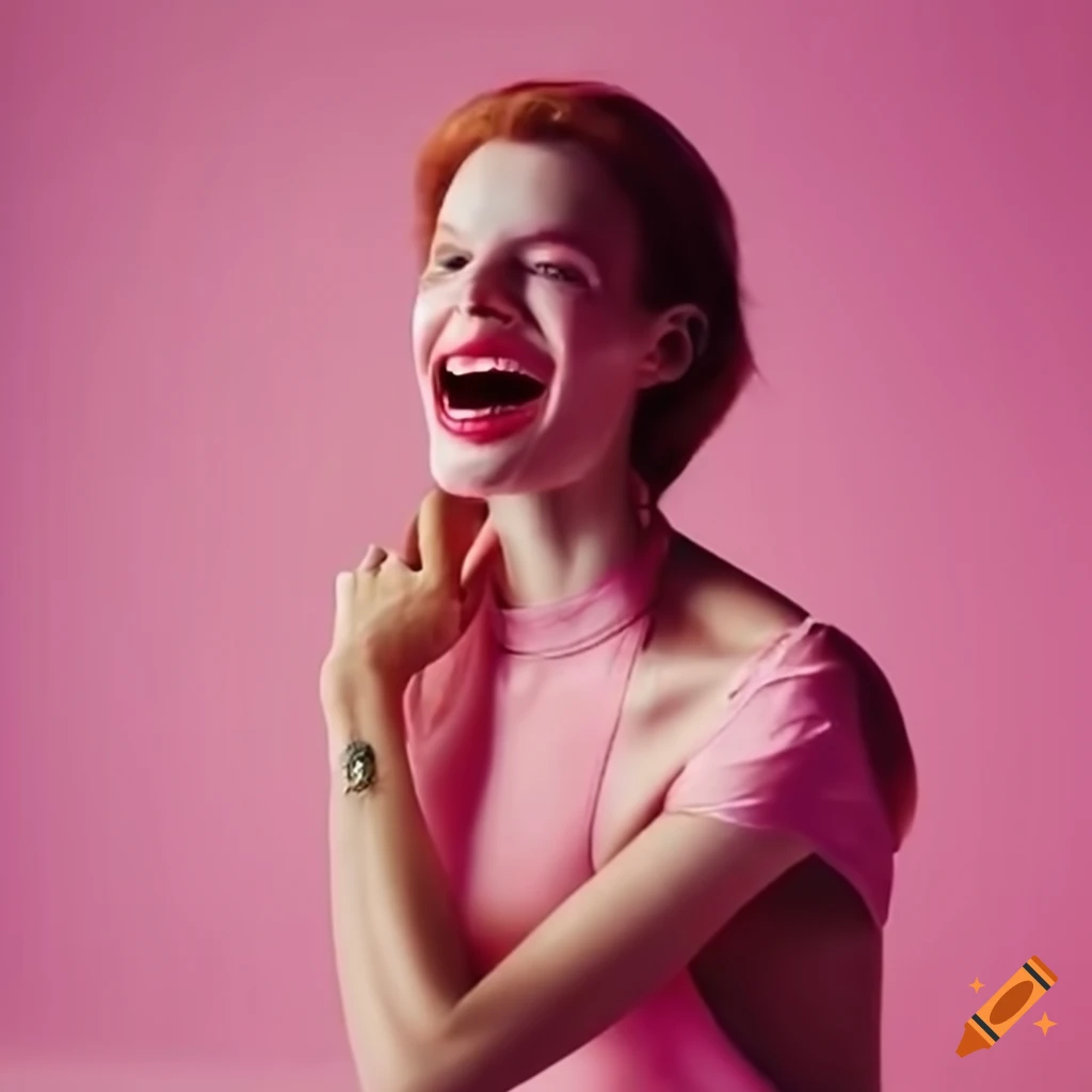 Pink-haired woman with an uncanny valley smile on Craiyon