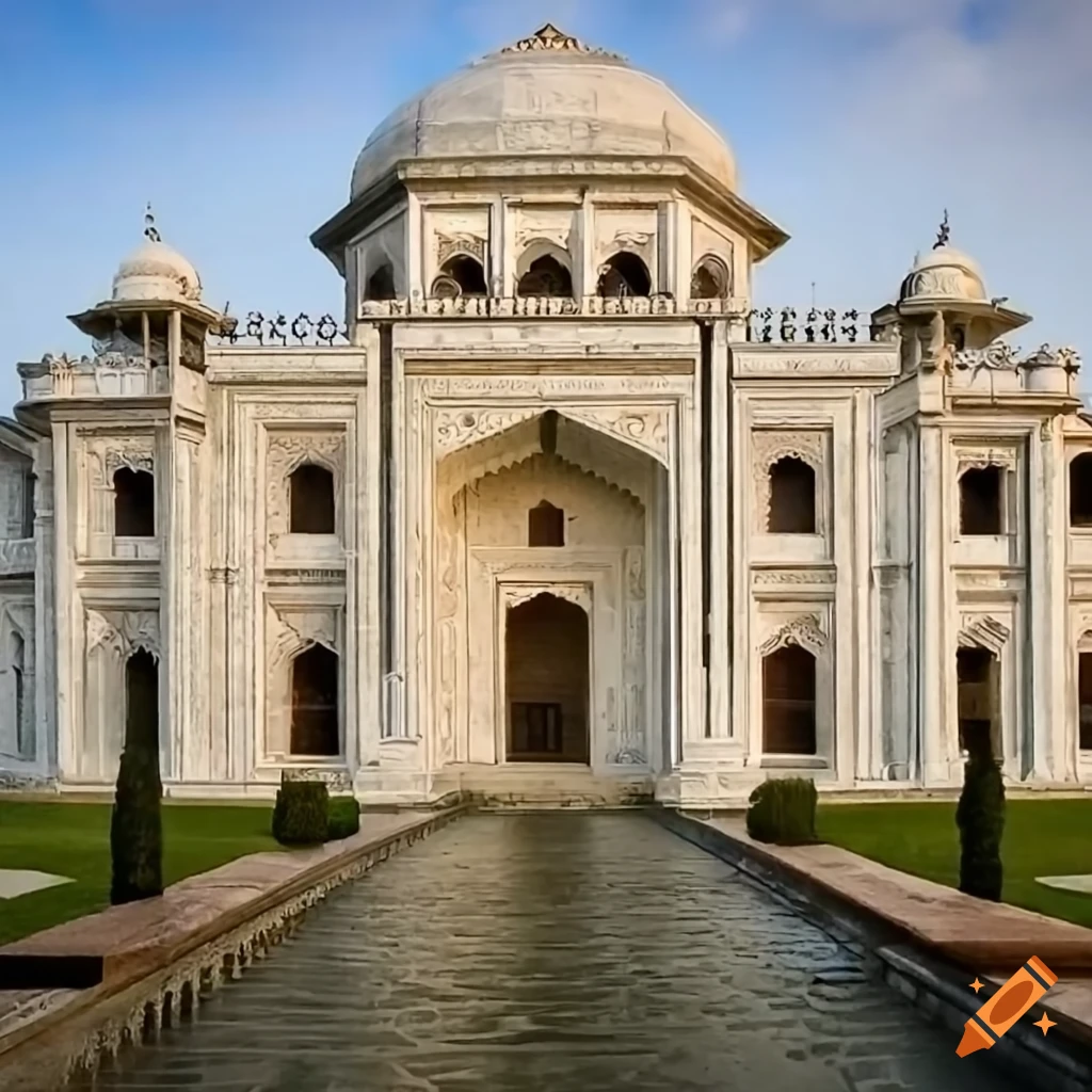 Frontal view of mughal mahal white house whitemarsh lynnewood on Craiyon