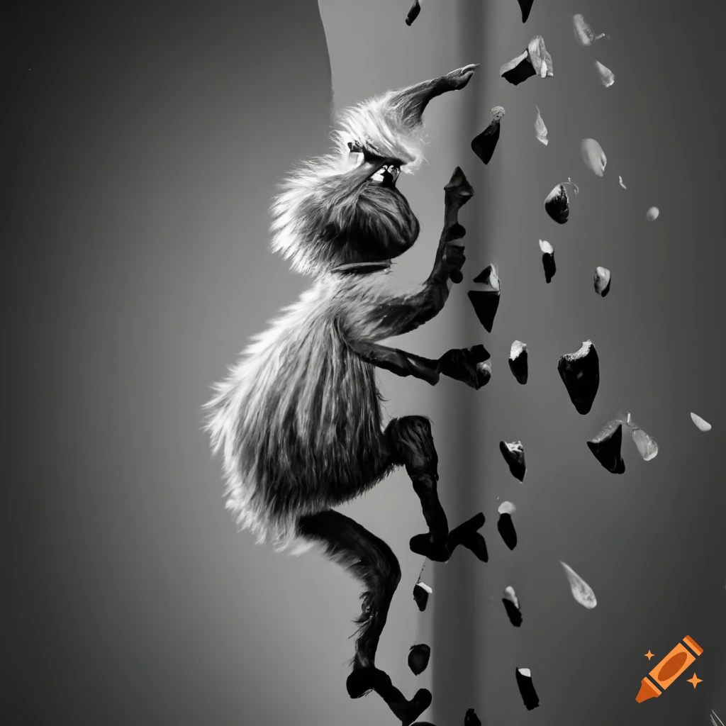 Image of the grinch climbing on a bouldering wall