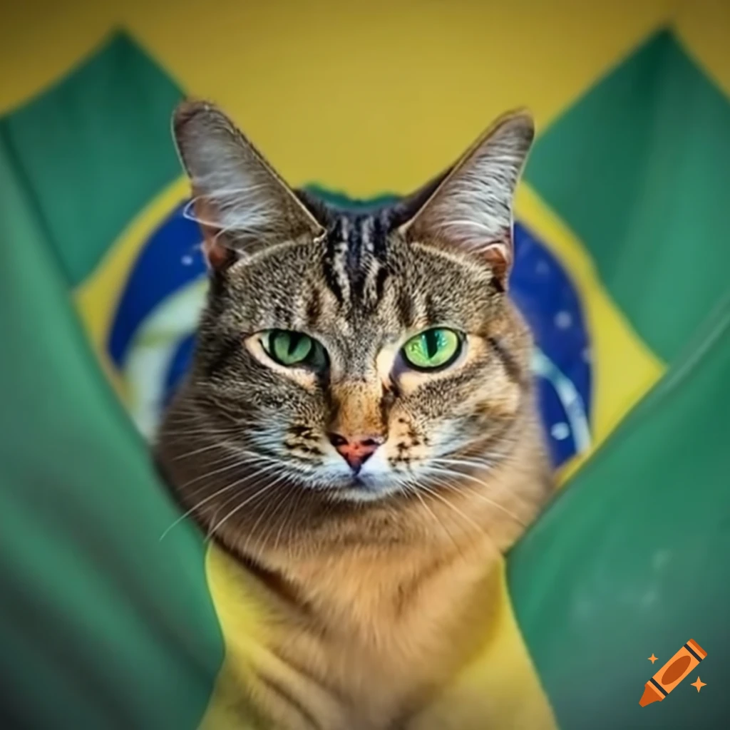Cat wearing the brazilian flag on Craiyon