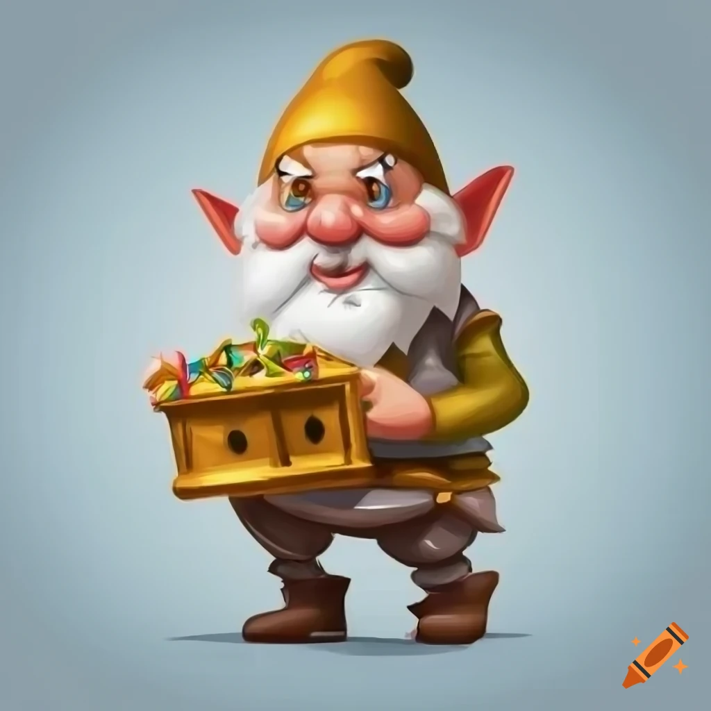 Cartoon of a dwarf with a backpack on a trip on Craiyon