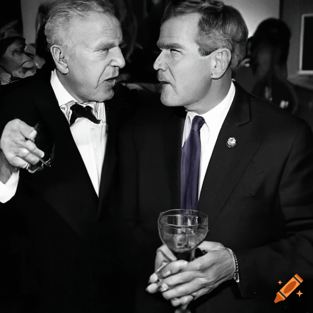 Vladimir zhirinovsky and george bush jr having a drink