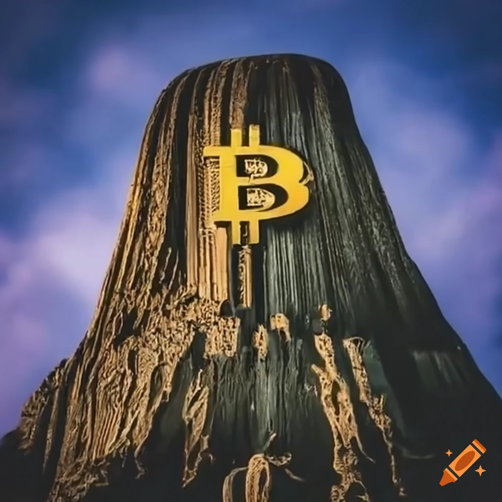 Bitcoin symbol in front of Devil's Tower on Craiyon