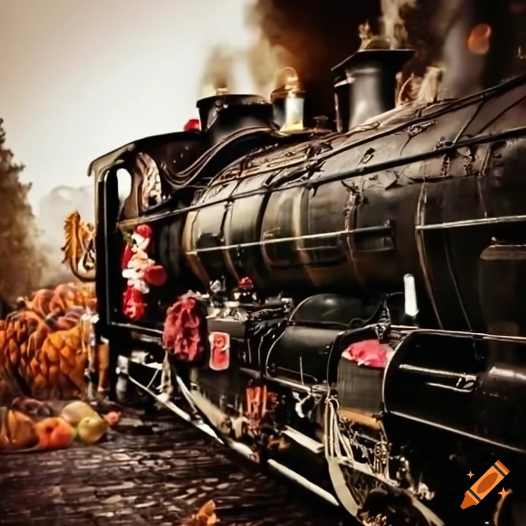 Festive steam train with turkey decorations on Craiyon