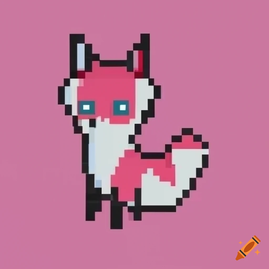 Pink sunset with fox in pixel art style