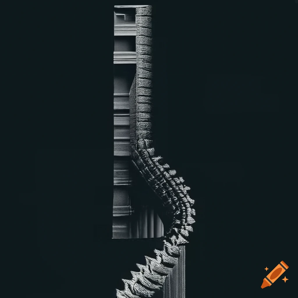 Noir graphic design patch of a minimalistic tower cabin on Craiyon