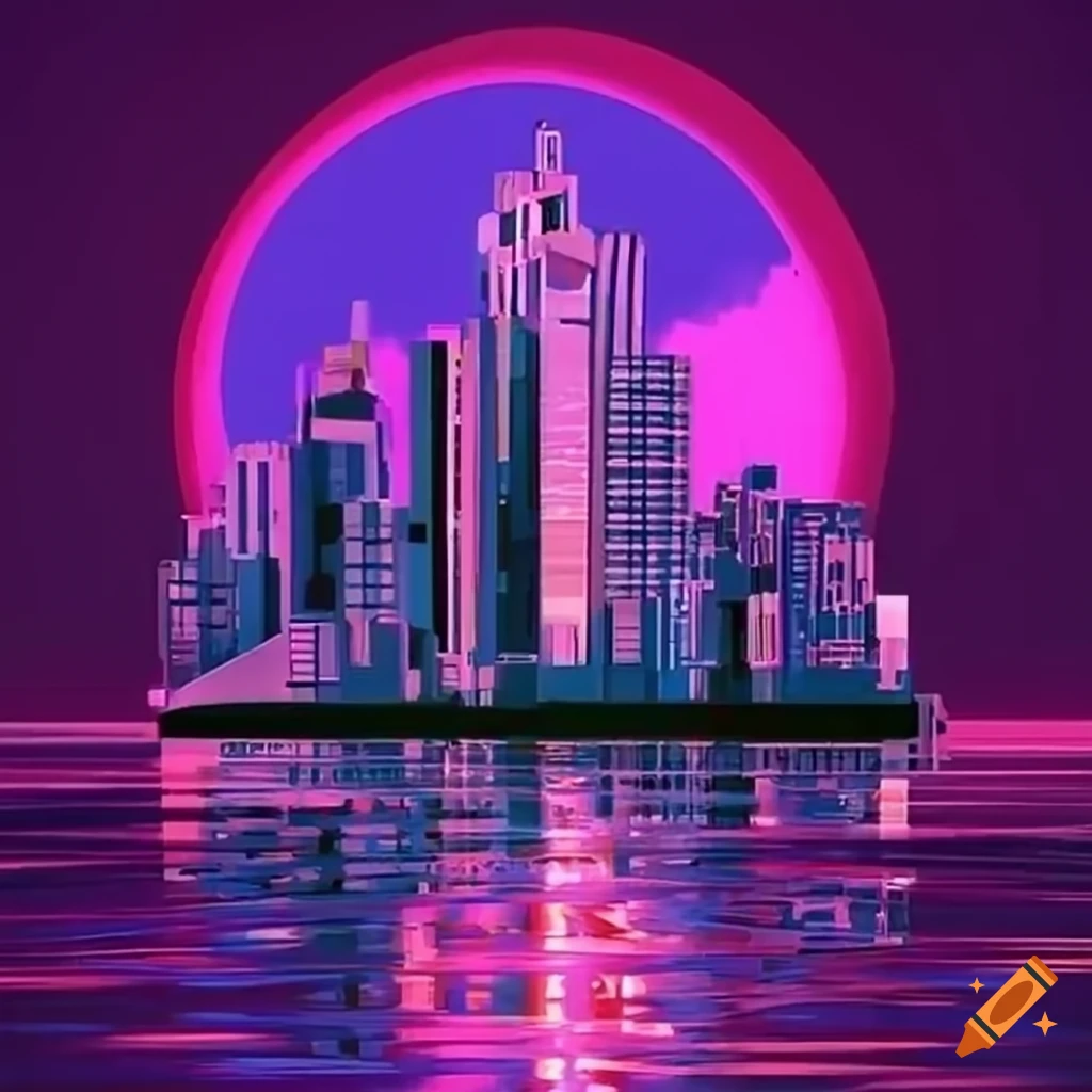 Neon cityscape in a video game style background on Craiyon